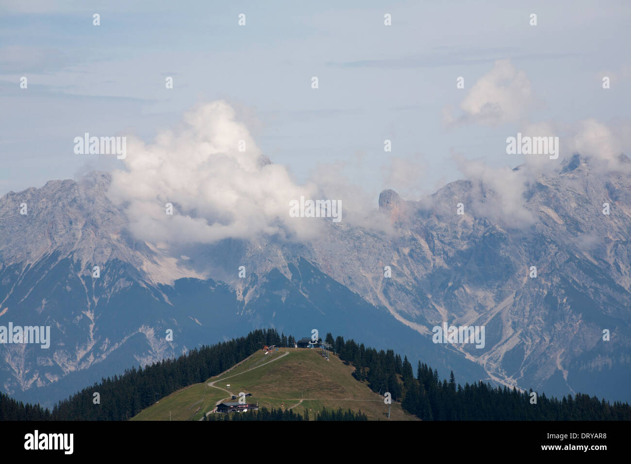 Cloud building beneath the summits of The Steineres Meer Alps above ...