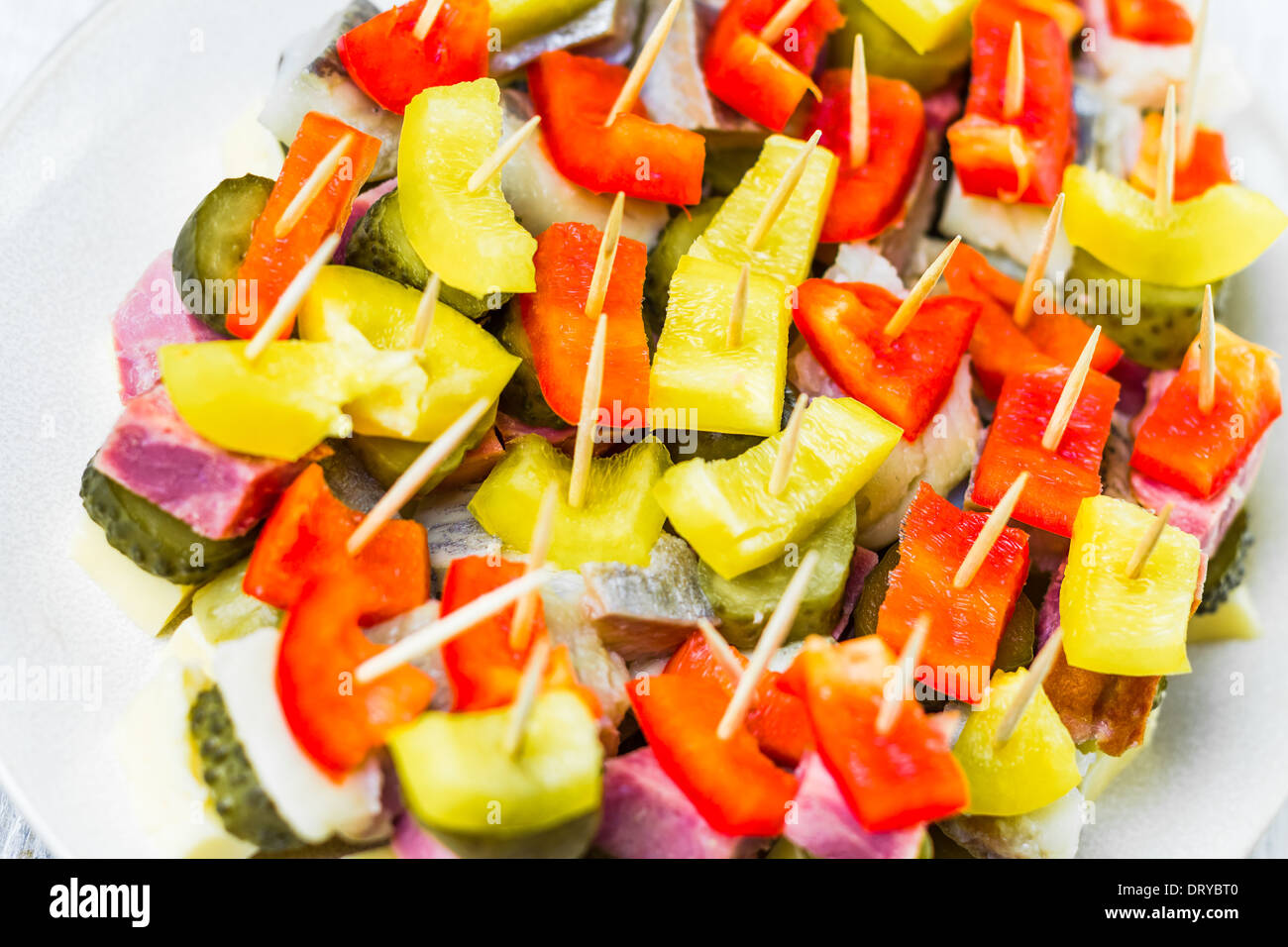 Finger foods on toothpicks as an appetizer Stock Photo - Alamy