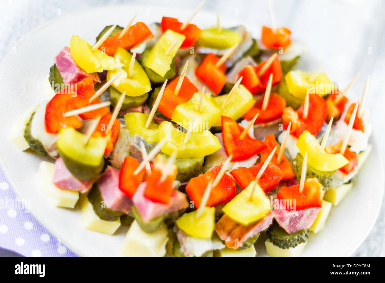Mini sandwiches on toothpicks as an appetizer Stock Photo - Alamy