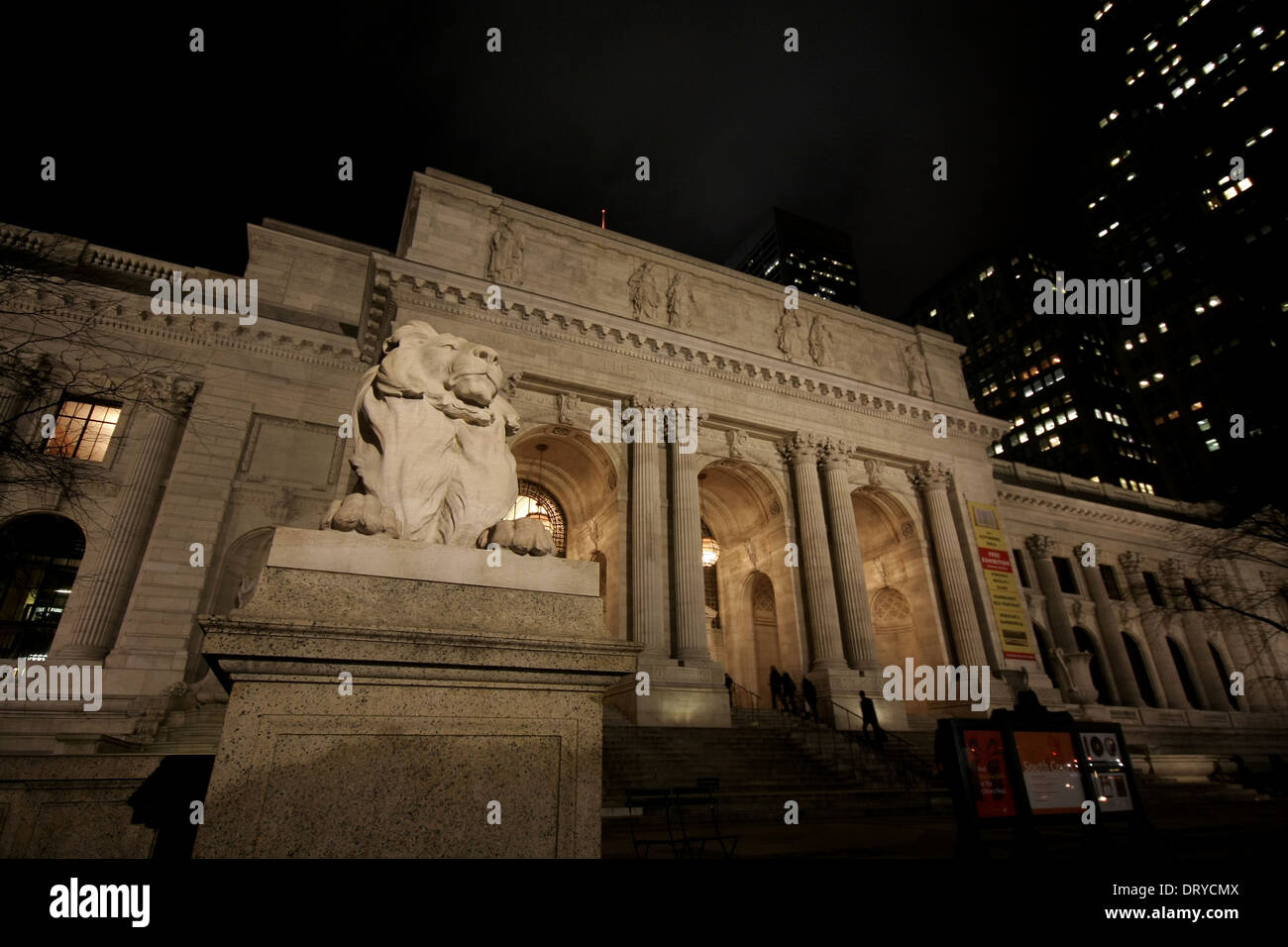 A view of the New York Public Library at night Stock Photo - Alamy
