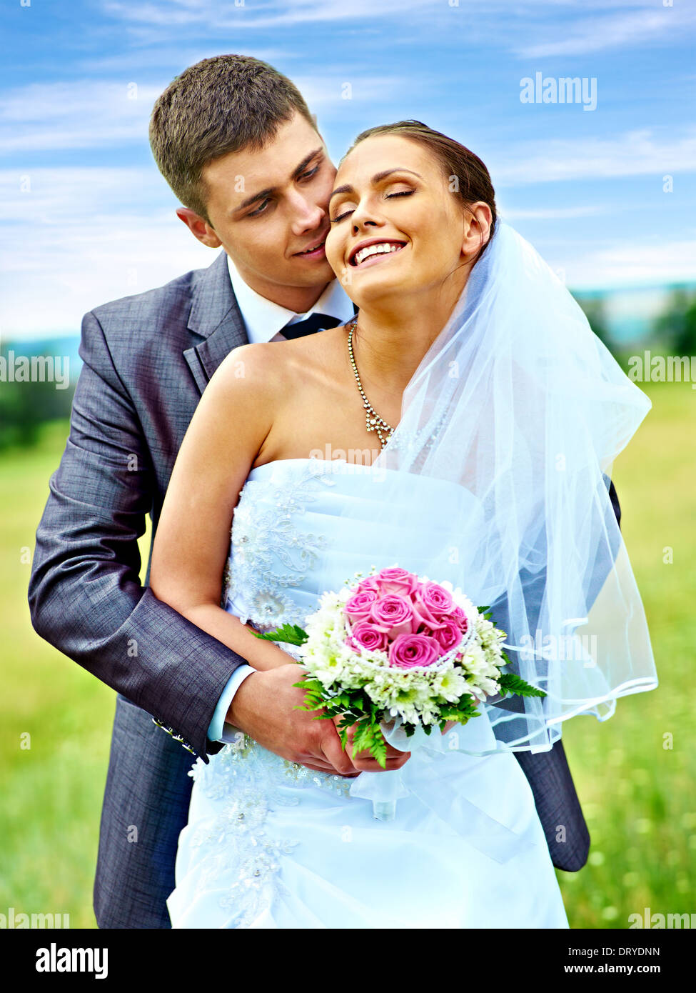 bride and groom wedding summer outdoor Stock Photo - Alamy