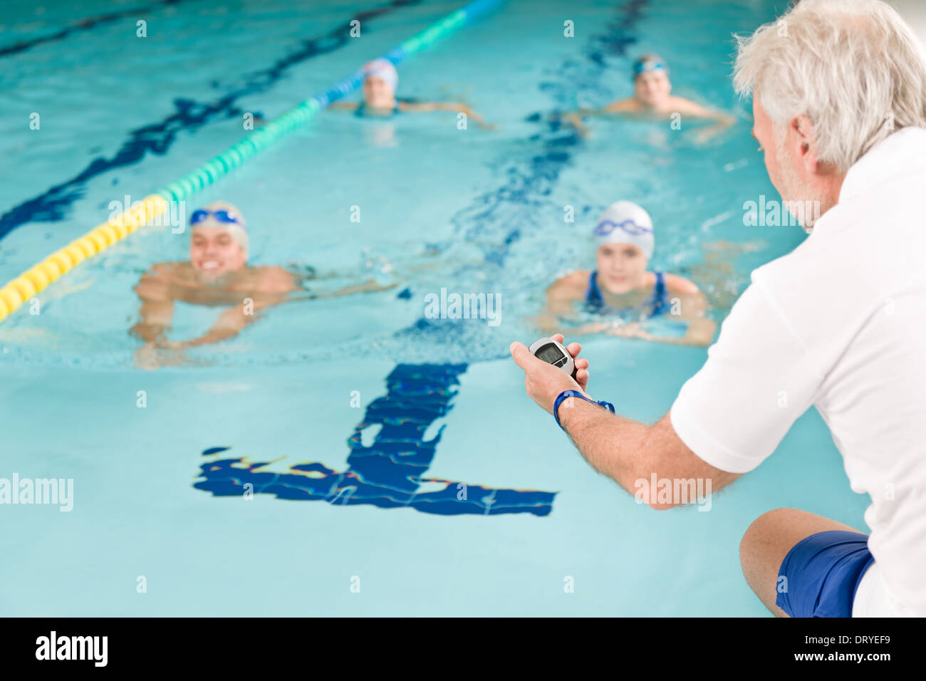 Swimming pool - swimmer training competition Stock Photo - Alamy