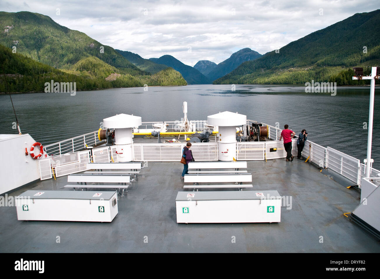 A view of Cousins Inlet from the front deck of a ferry, in the Great ...