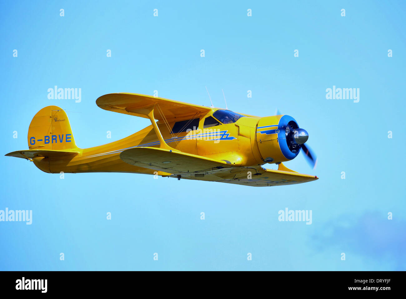 Beechcraft Model 17S Staggerwing biplane aircraft of 1943 flying at the ...