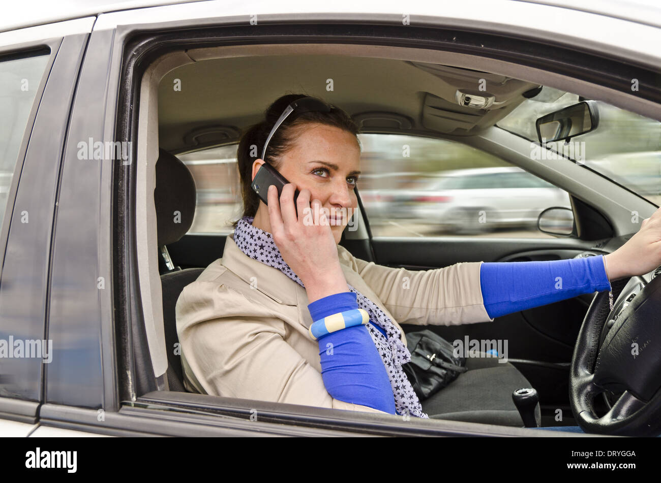 woman in the driving and call up Stock Photo - Alamy
