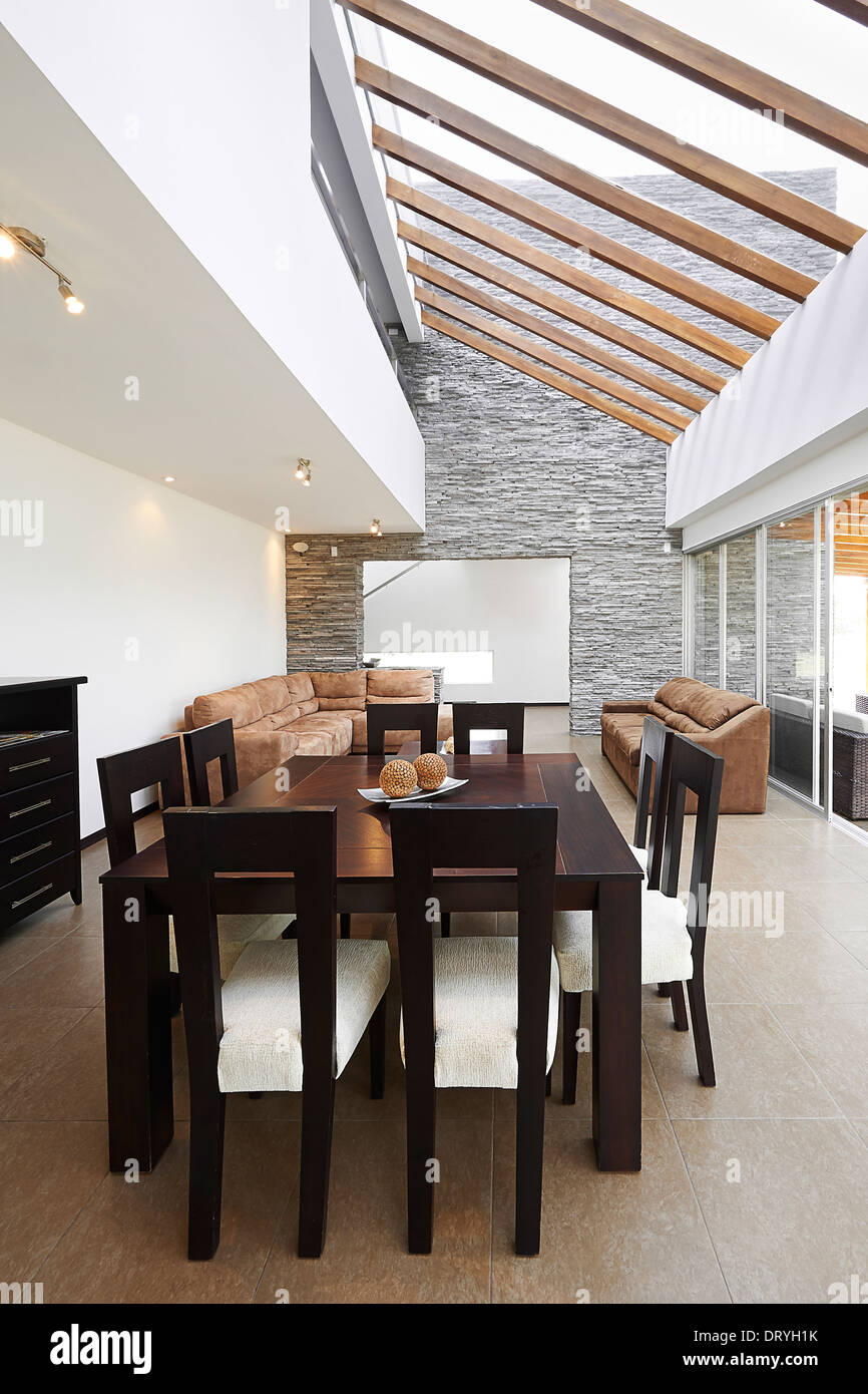 Interior design: Modern Dining and Living room with big empty white ...
