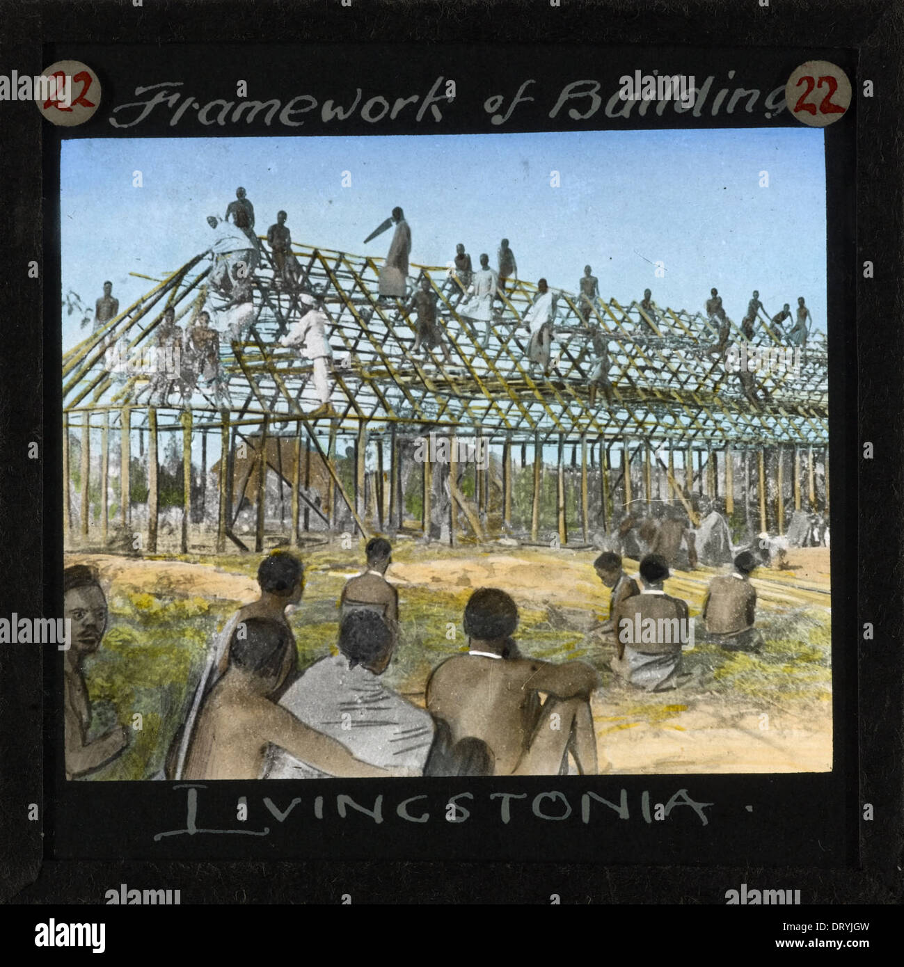 A photograph showing the framework of a building in Livingstonia ...