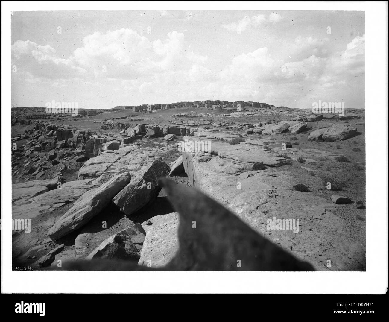 A distant view of the Hopi pueblo of Oraibi in Arizona, taken from the ...