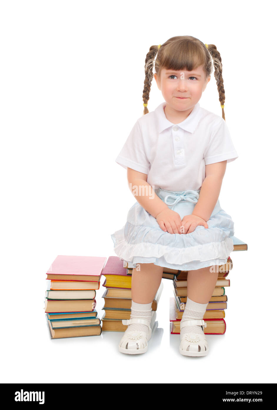 Little girl with books isolated Stock Photo - Alamy