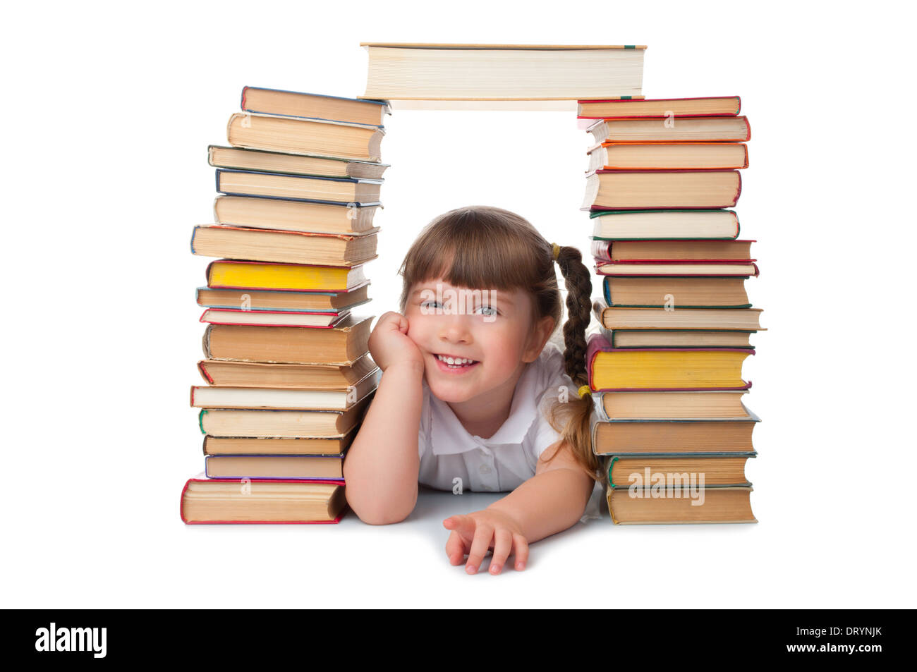 Smiling girl books lay on hi-res stock photography and images - Alamy
