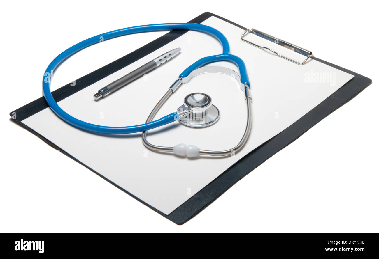 Blue stethoscope, pen and paper sheet Stock Photo - Alamy