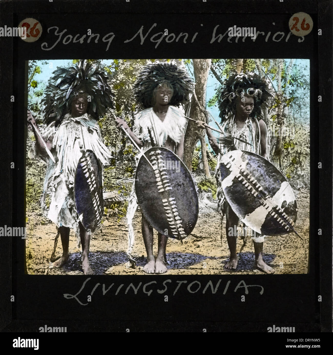 A photograph showing young Ngoni warriors in Livingstonia, Malawi ...