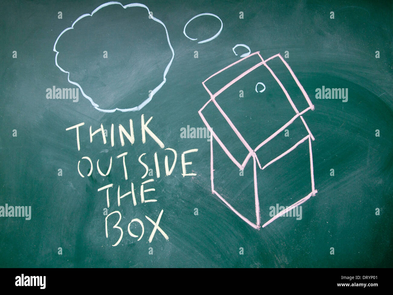 think outside the box sign on blackboard Stock Photo - Alamy