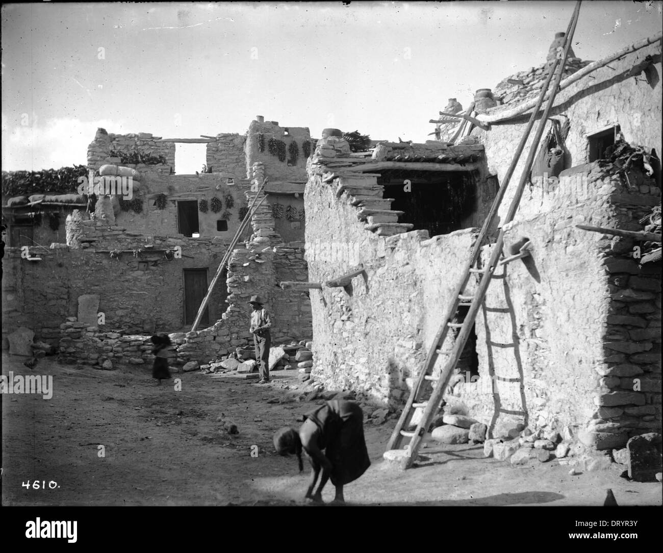 A corner of the plaza in Mishongnovi, Arizona, around 1898, showing ...