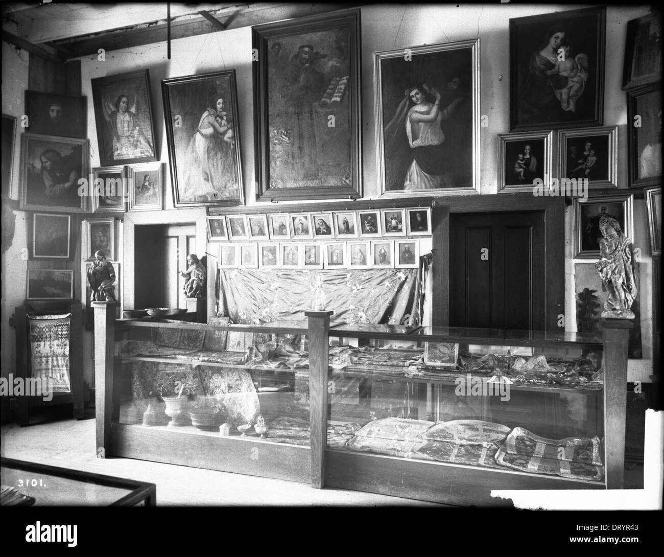 A display at the museum of Mission San Gabriel, California, around 1908 ...