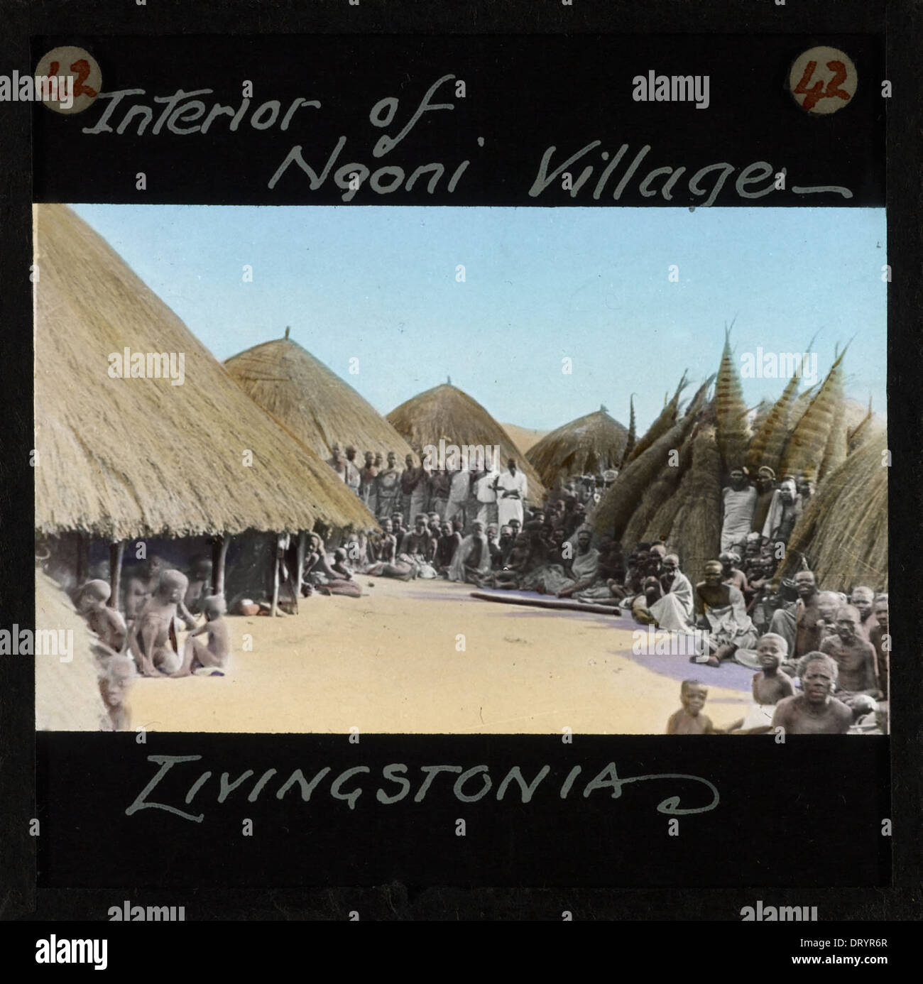 The interior of an Ngoni village in Livingstonia, Malawi, around 1895 ...