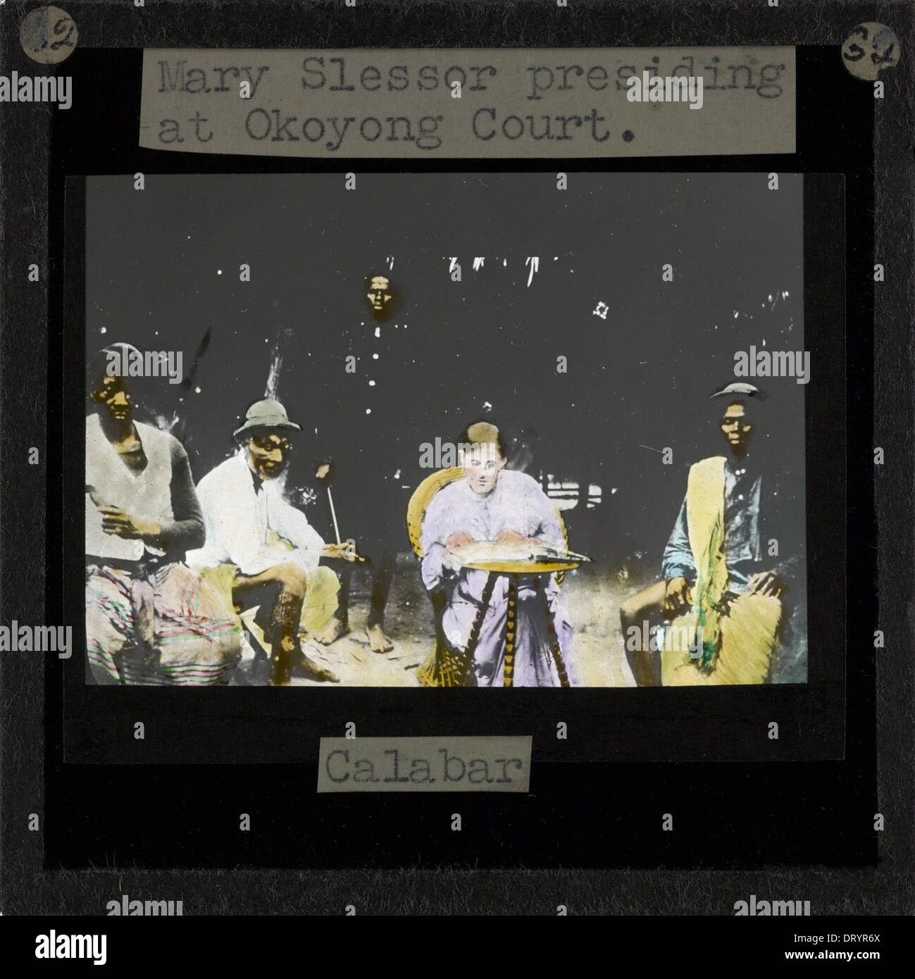A photograph depicting Mary Slessor presiding over the Okoyong Court in ...
