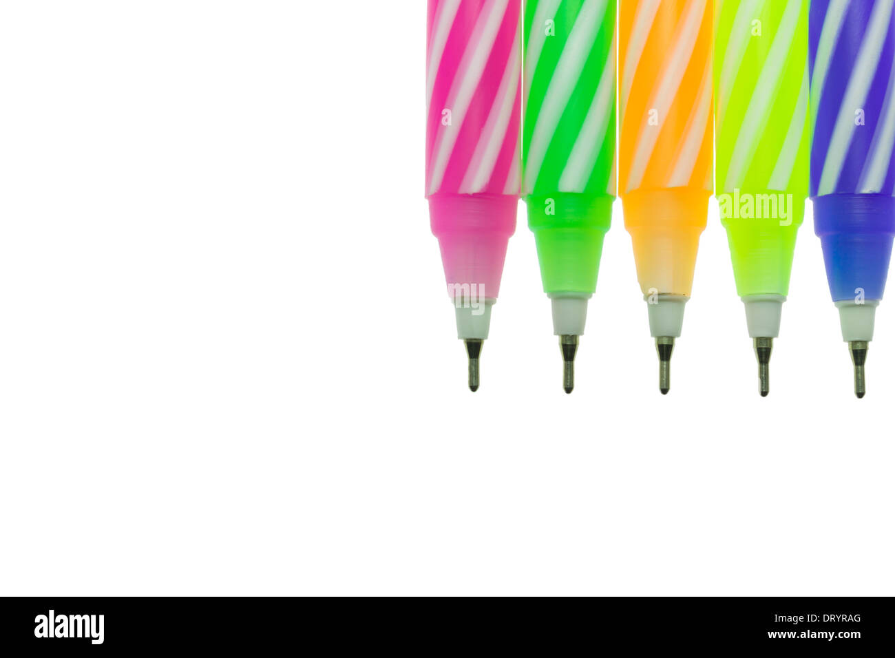 Five color pen on white background with soft light. The spiral pattern ...