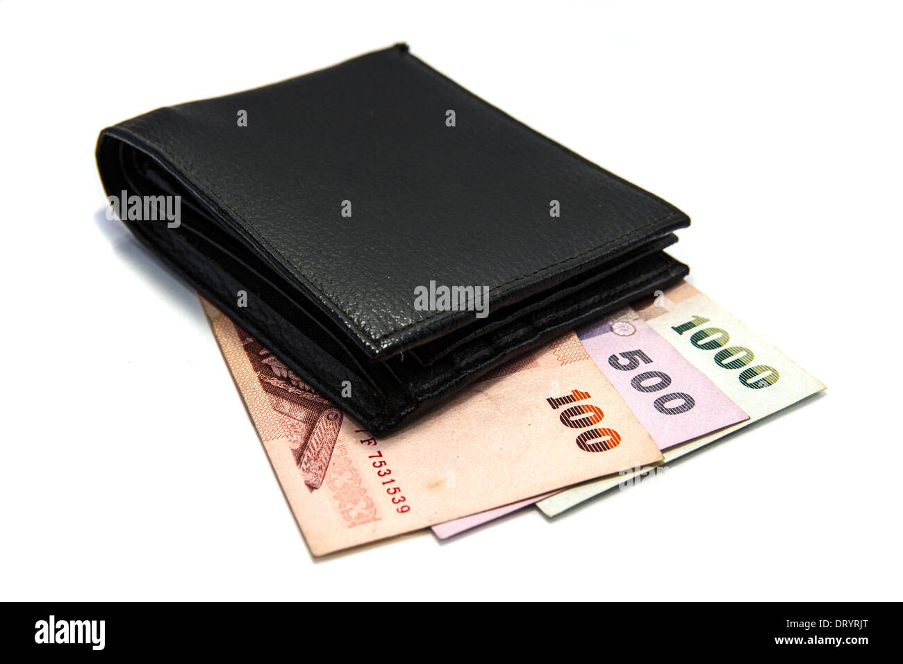 Wallet and bank notes on white background Stock Photo - Alamy