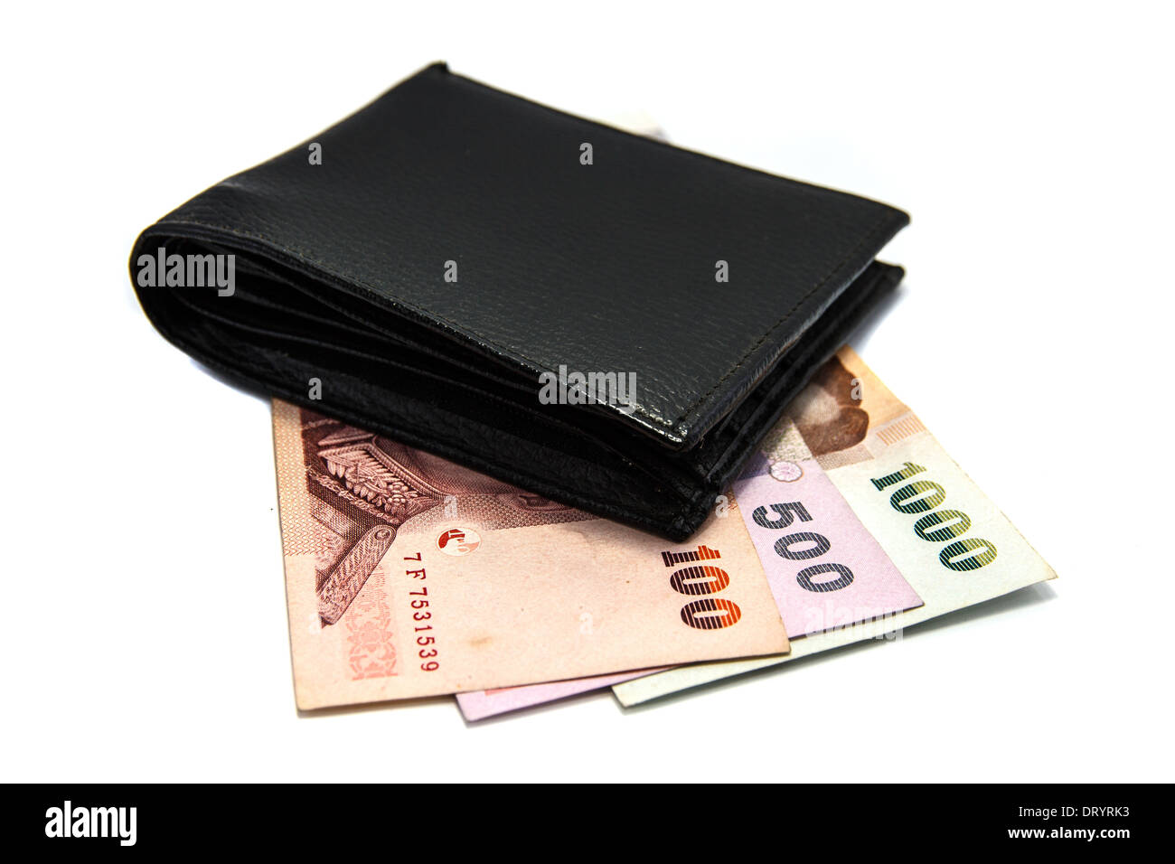 Wallet and bank notes on white background Stock Photo - Alamy