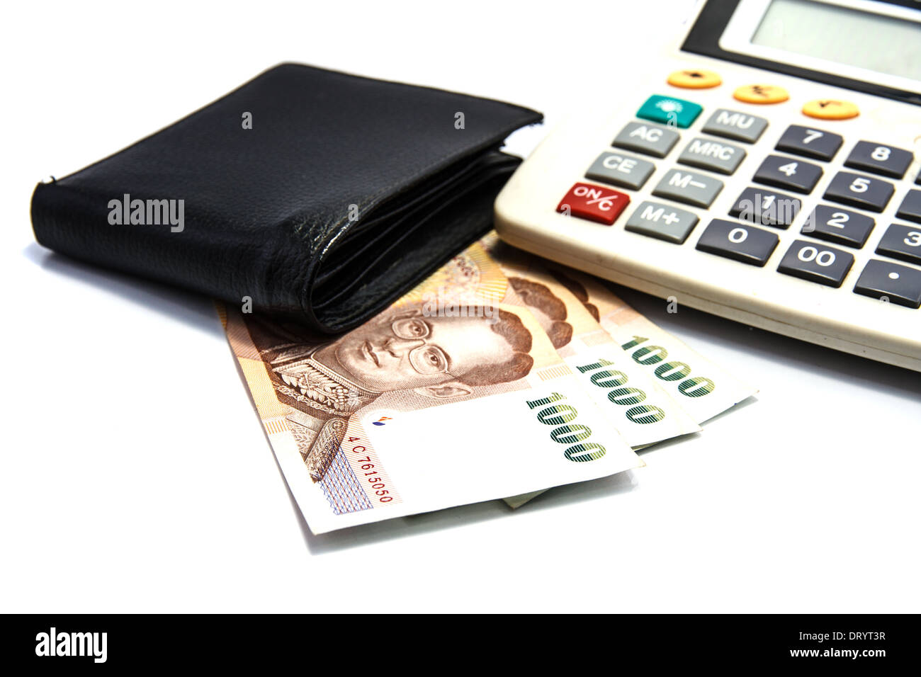 Wallet and bank notes on white background Stock Photo - Alamy