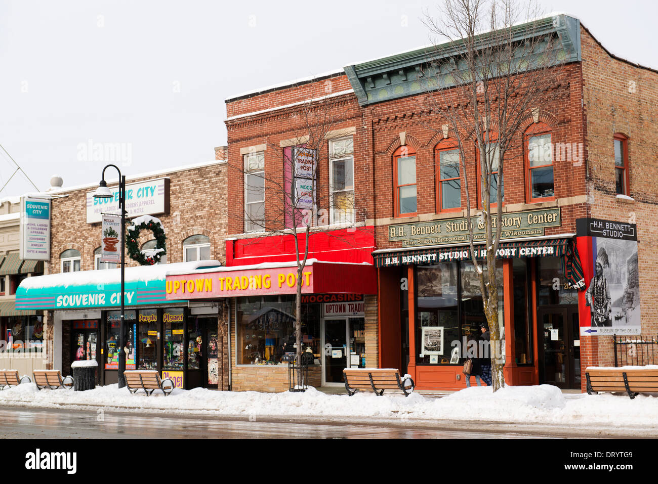 Historic buildings in the old part of Wisconsin Dells in winter Stock ...