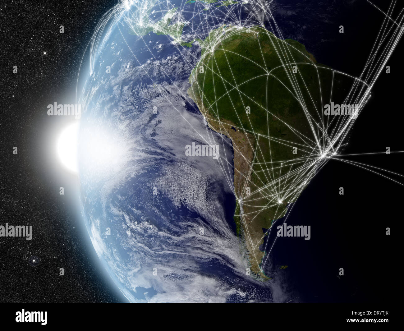 South America with network representing major air traffic routes ...
