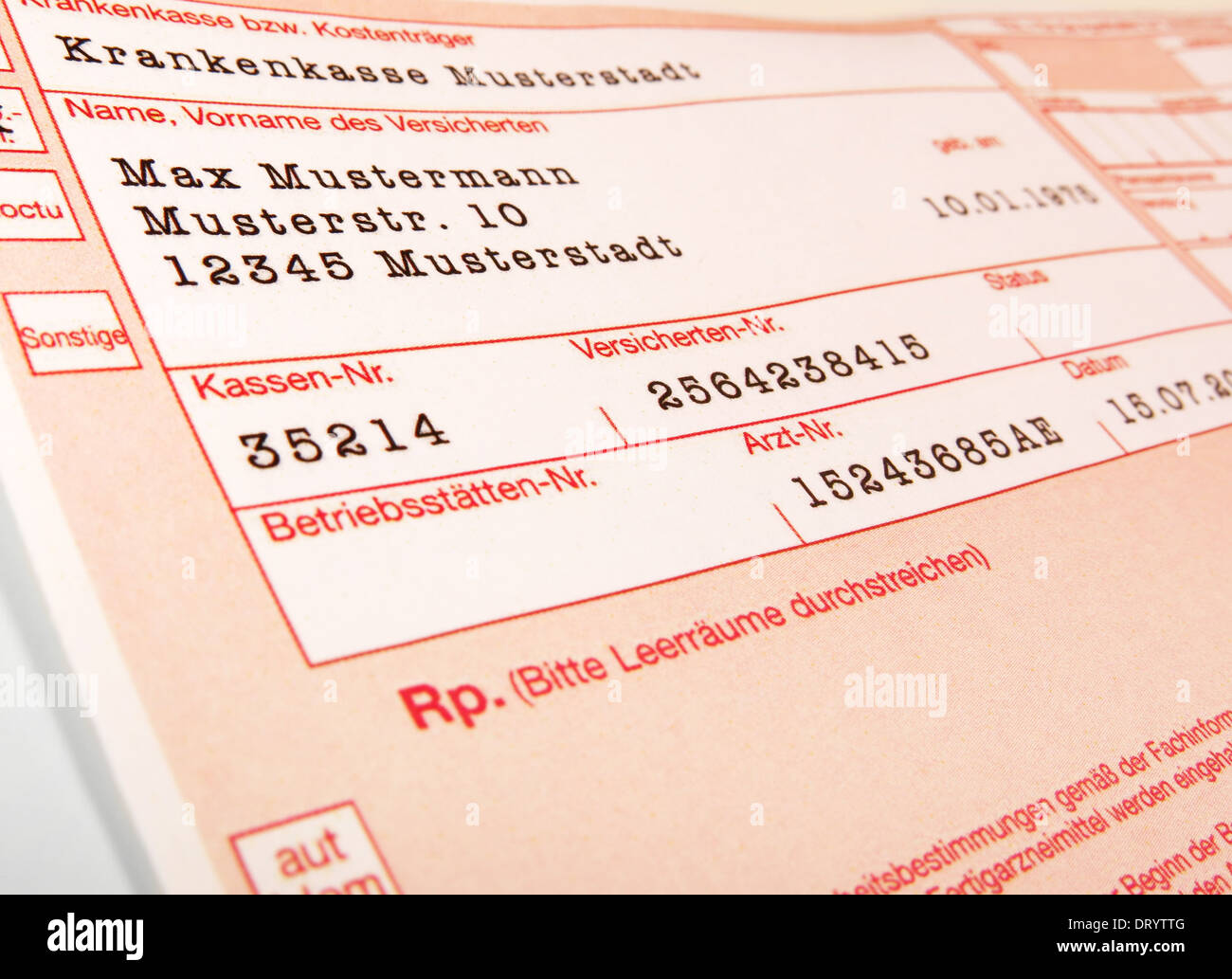 Standard german prescription form Stock Photo - Alamy
