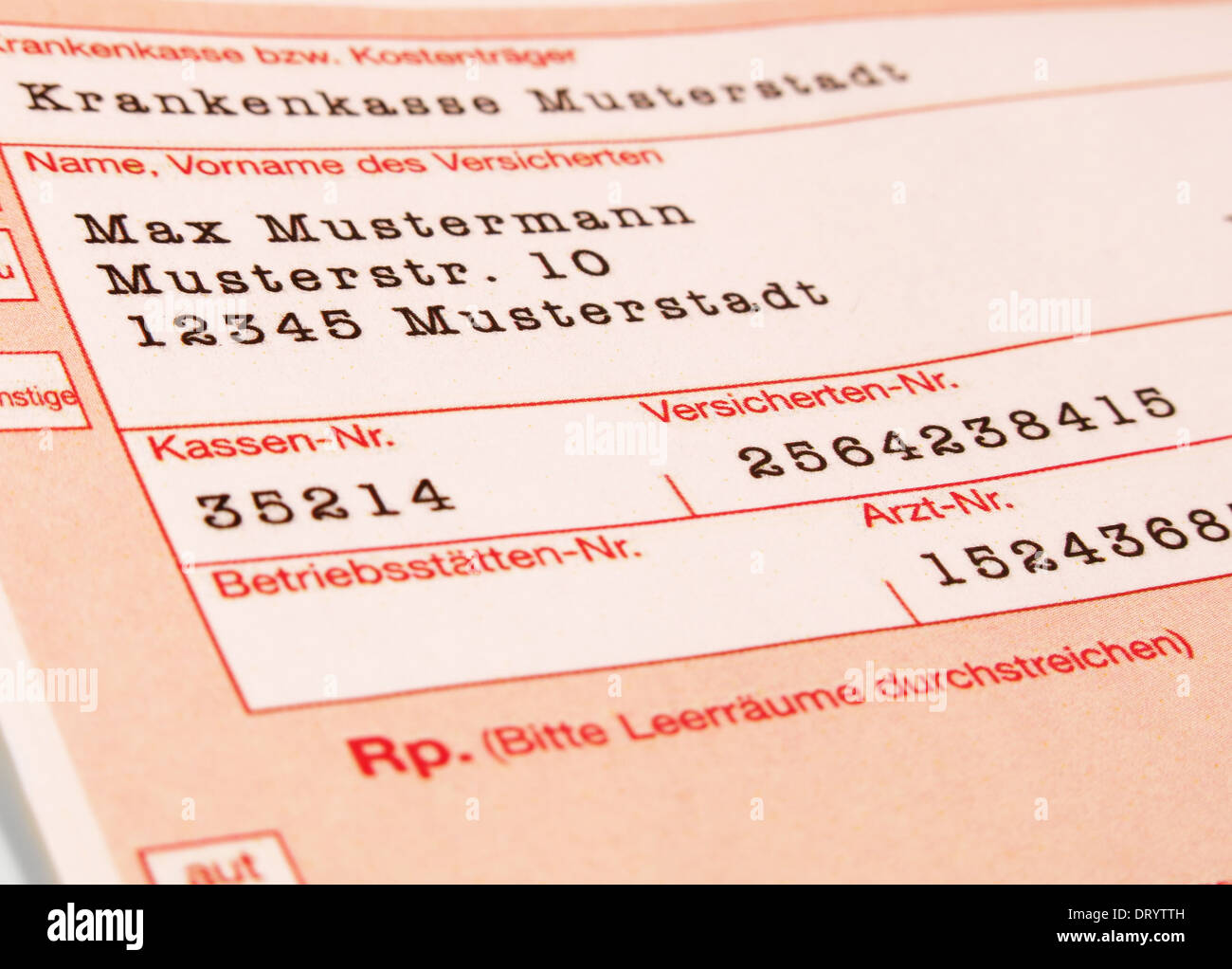 Standard german prescription form Stock Photo - Alamy