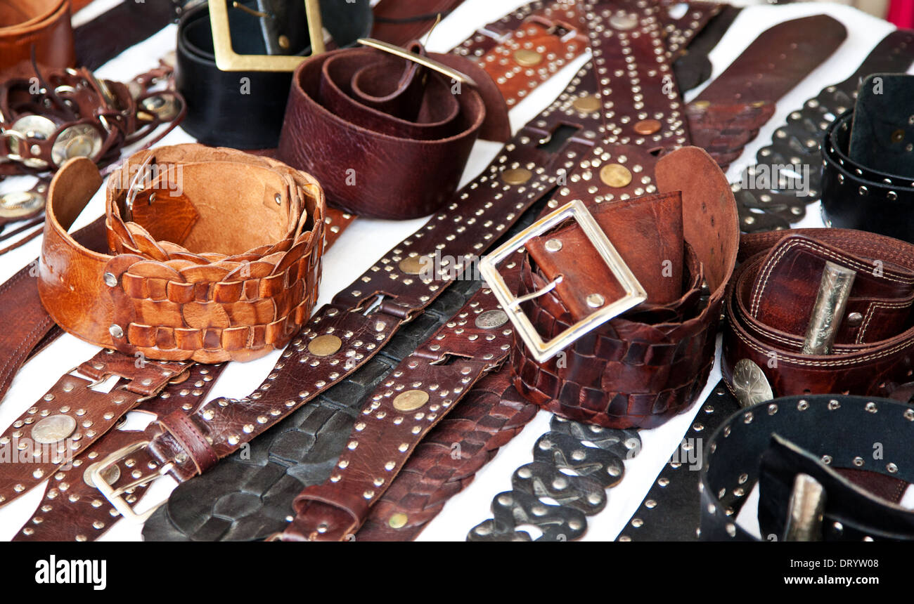 Belts market stall hi-res stock photography and images - Alamy