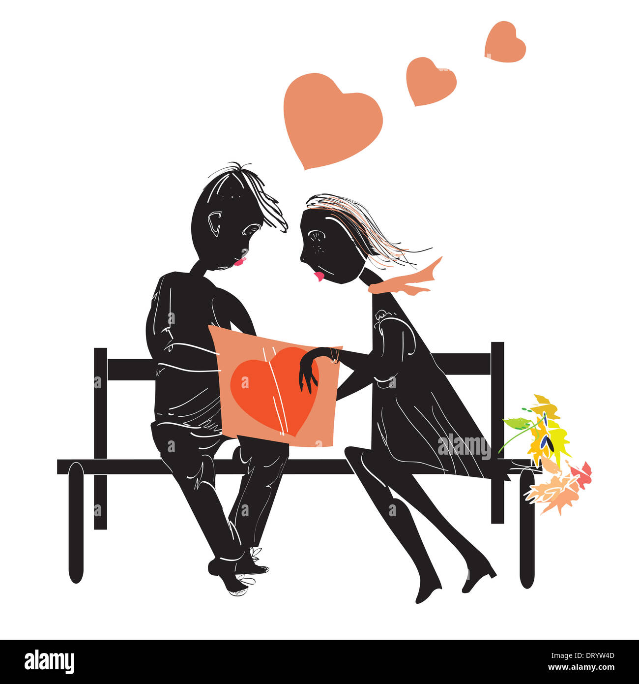 illustration of a couple in love reading a book Stock Photo - Alamy