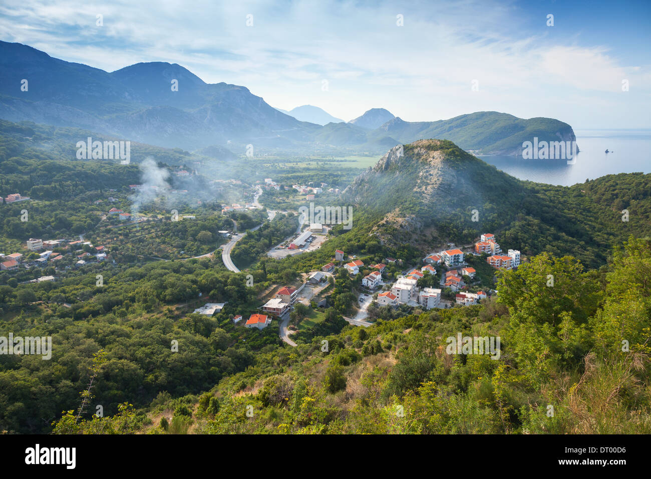 Montenegro. Adriatic Sea coastal mountain landscape with small villages ...