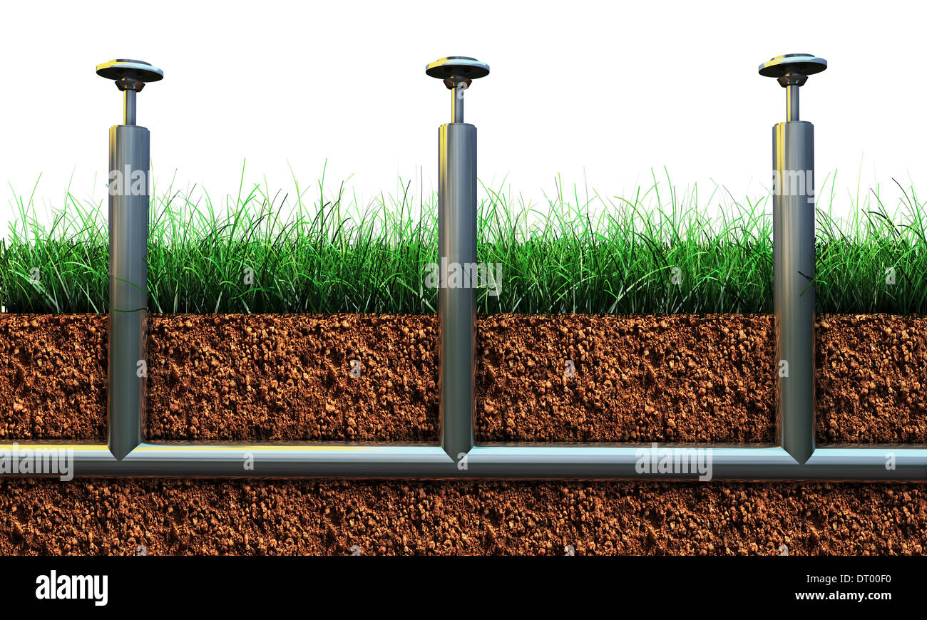 illustration of sprinkler pipes on soil section Stock Photo - Alamy