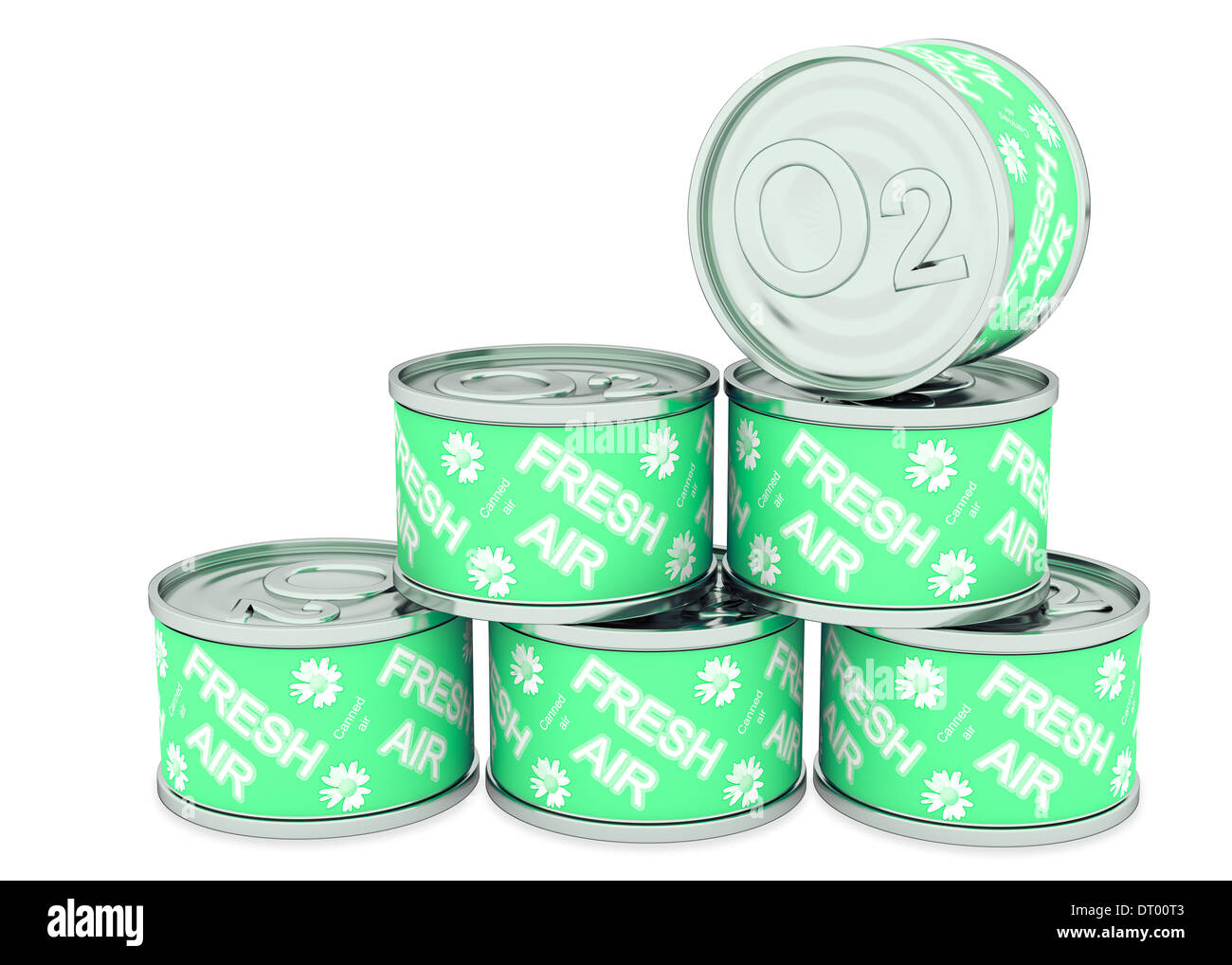 Canned oxygen green label, 6 tin, rendered models Stock Photo - Alamy