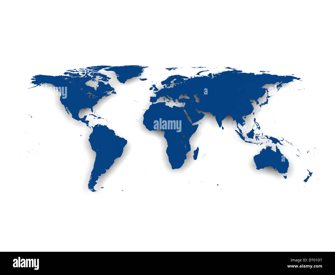 Blue world map isolated on white background with soft shadow. Elements ...
