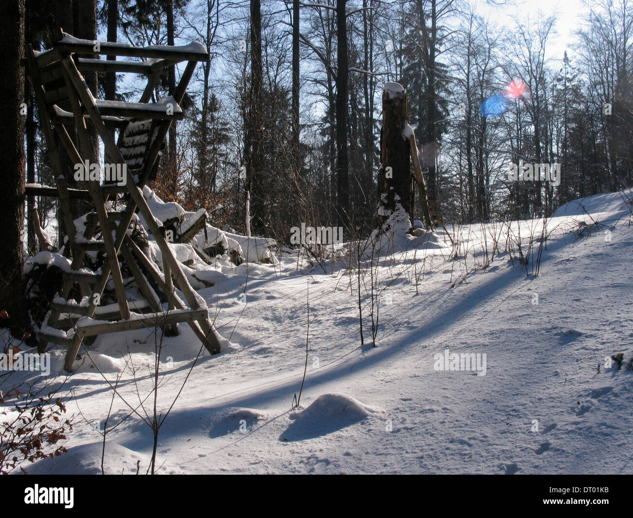 A hunter hide in winter in the mountains of Thueringia. Photo: Klaus ...
