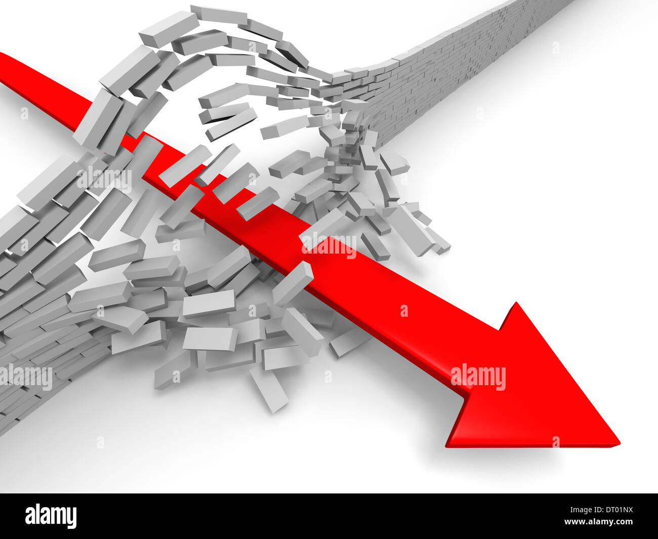 Illustration of red arrow breaking through brick wall, concept of ...