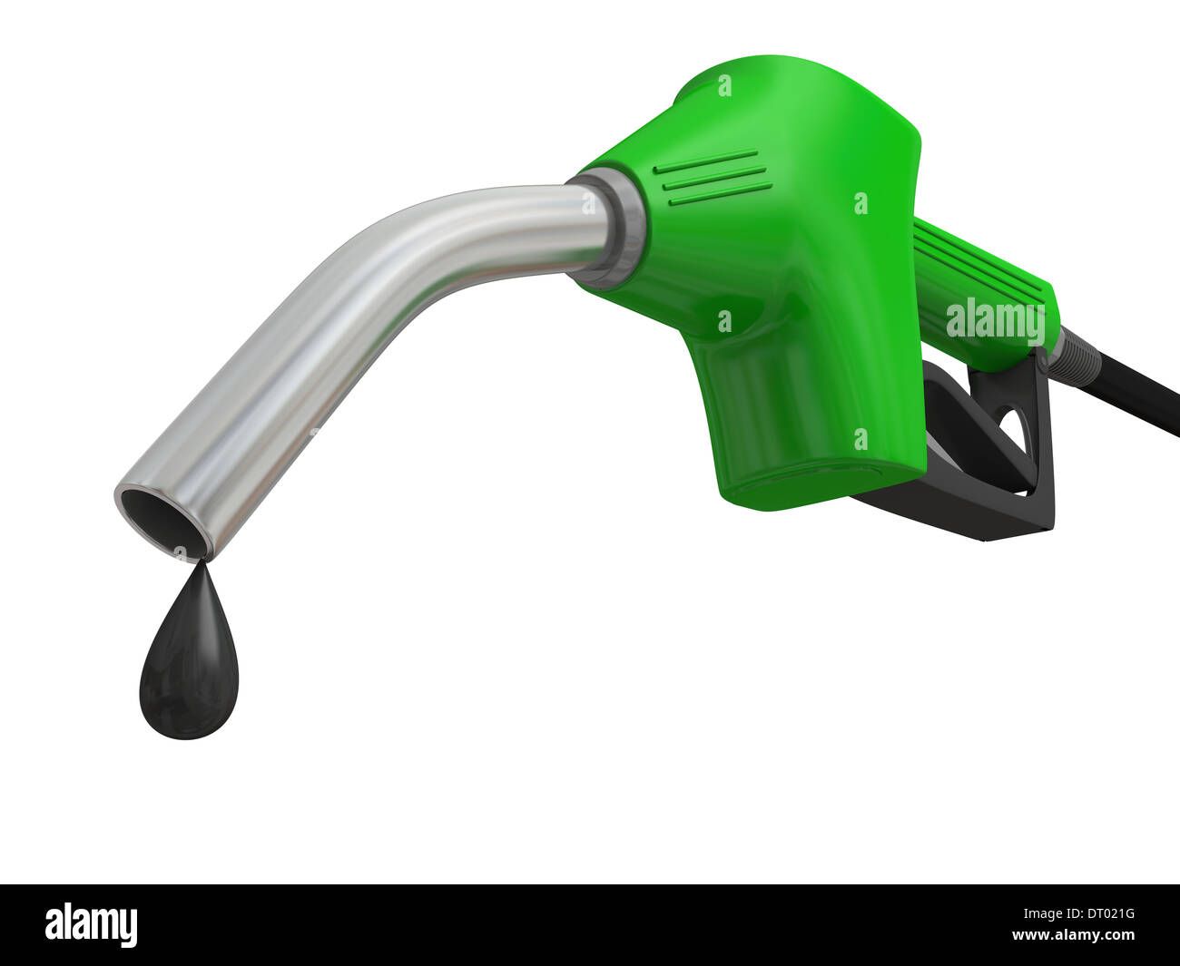 Close-up illustration of green fuel pump nozzle with oil drop isolated ...