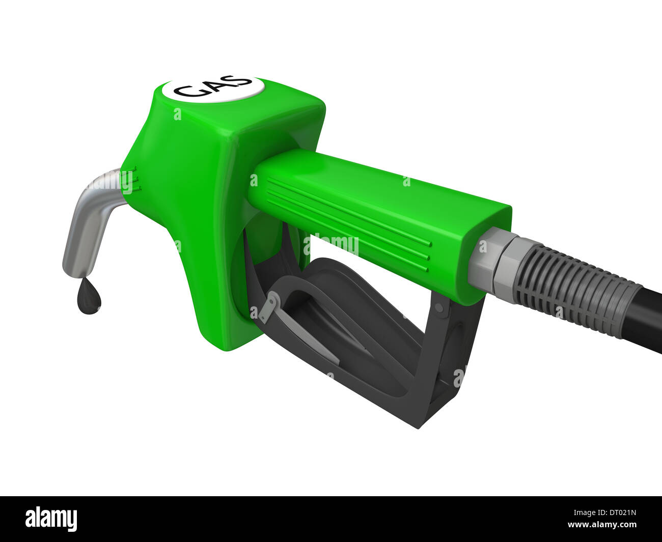 Illustration of green fuel pump nozzle with oil drop isolated on white ...