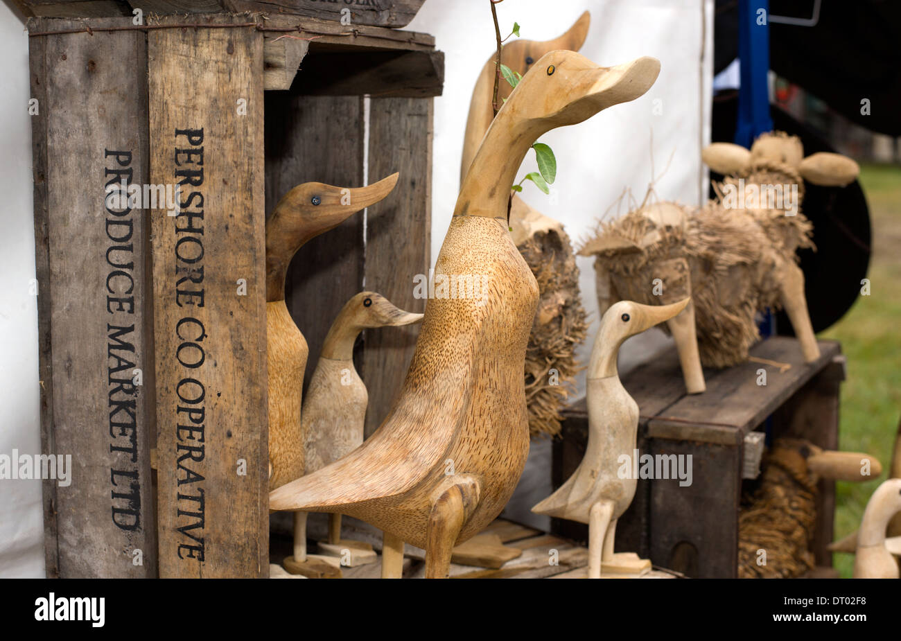 An unusual display of carved ducks crafted from roots on display at the ...