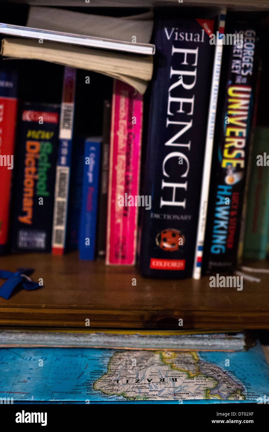 french dictionary continent map Brazil bookshelf Stock Photo - Alamy