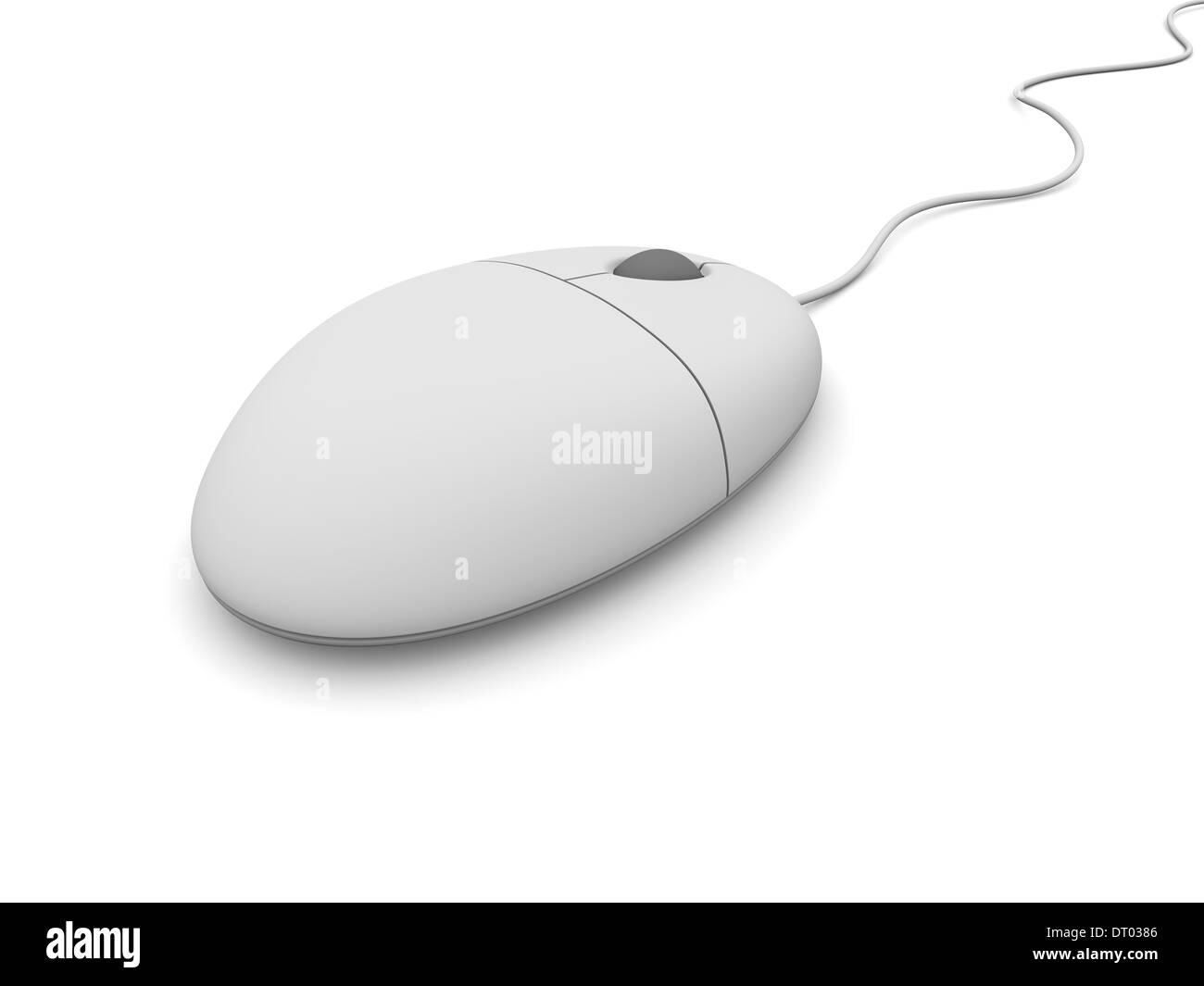 Close-up of simple wired computer mouse isolated on white background ...