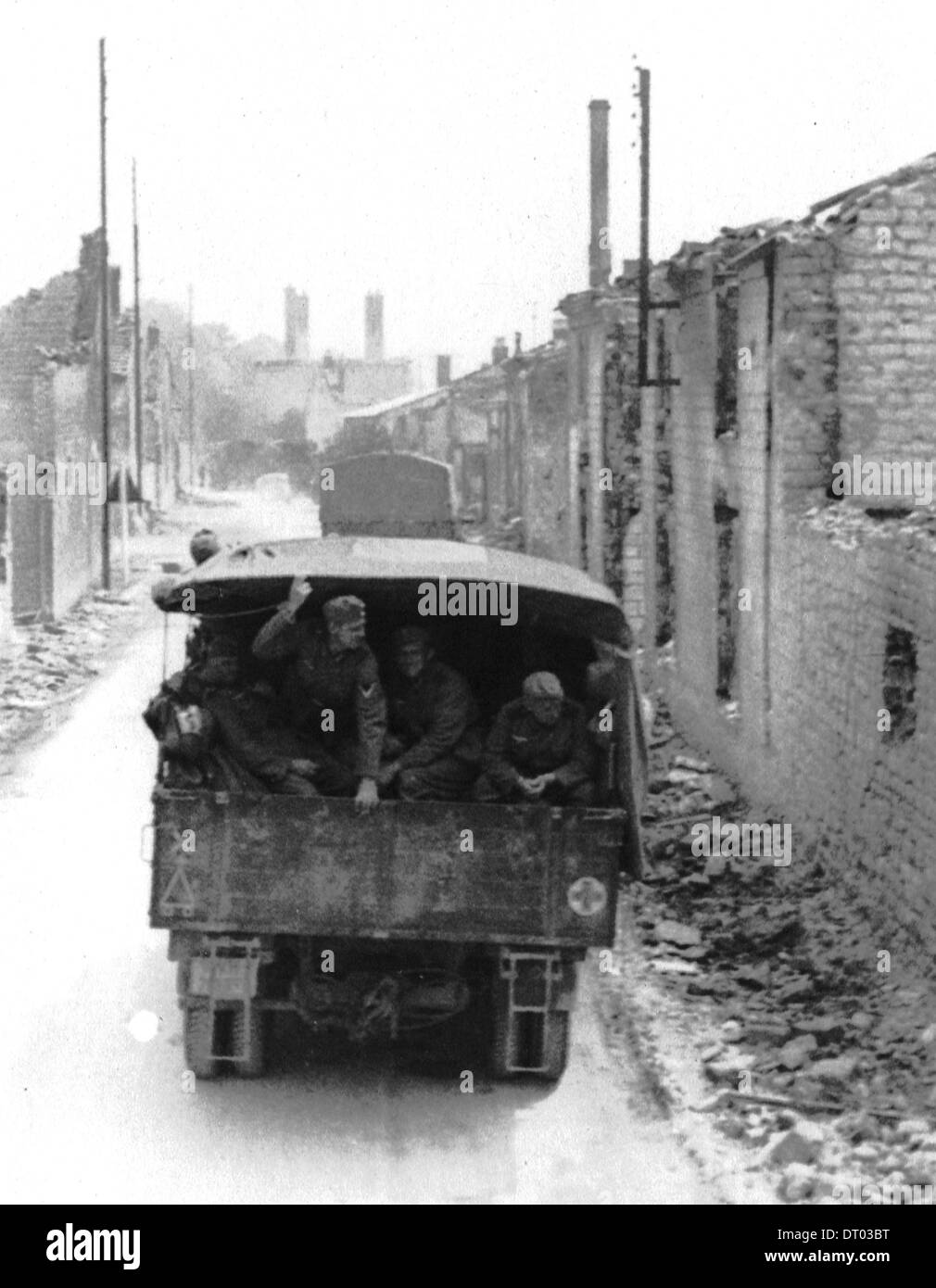 German Army Lorry in a destroyed Belgian Village Stock Photo - Alamy
