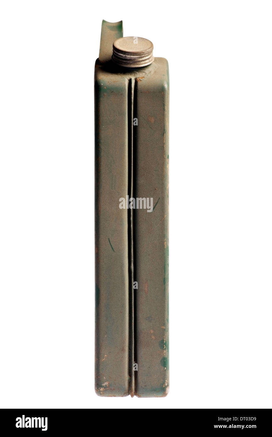 Old and rusty military gasoline canister isolated on white background ...