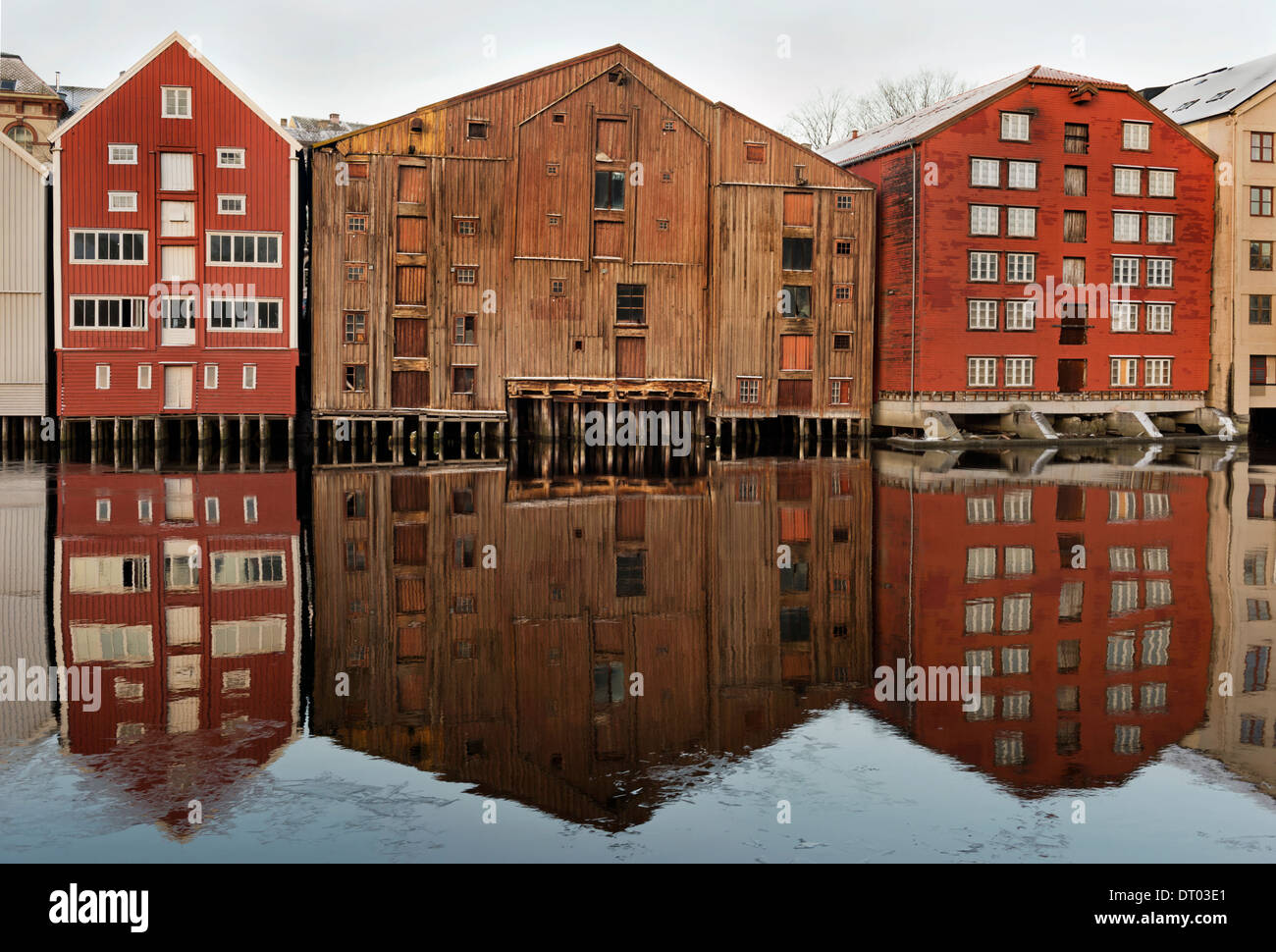 The Bryggen area on the Nidelva River, city of Trondheim, Norway Stock ...