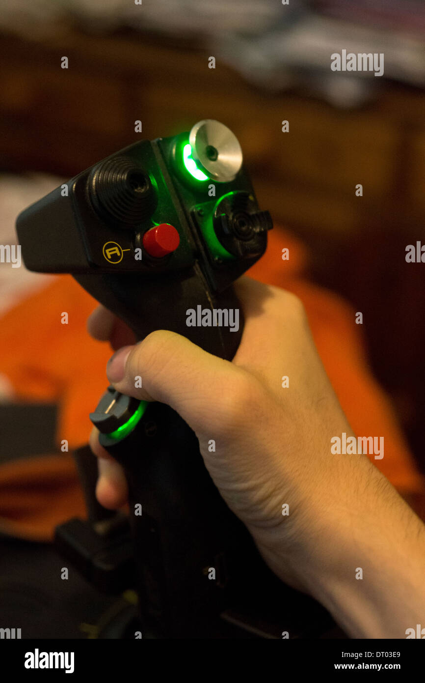 saitek X65F joystick Hand thumb flight stick Stock Photo - Alamy