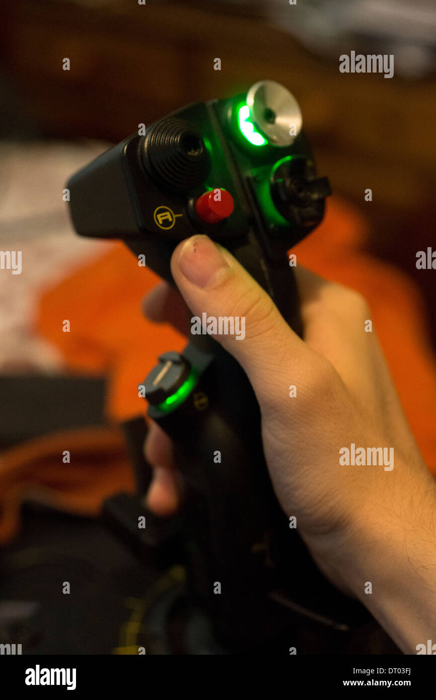 saitek X65F joystick Hand thumb flight stick Stock Photo - Alamy