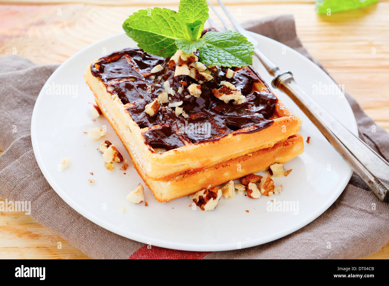 waffles with chocolate sauce, food closeup Stock Photo - Alamy
