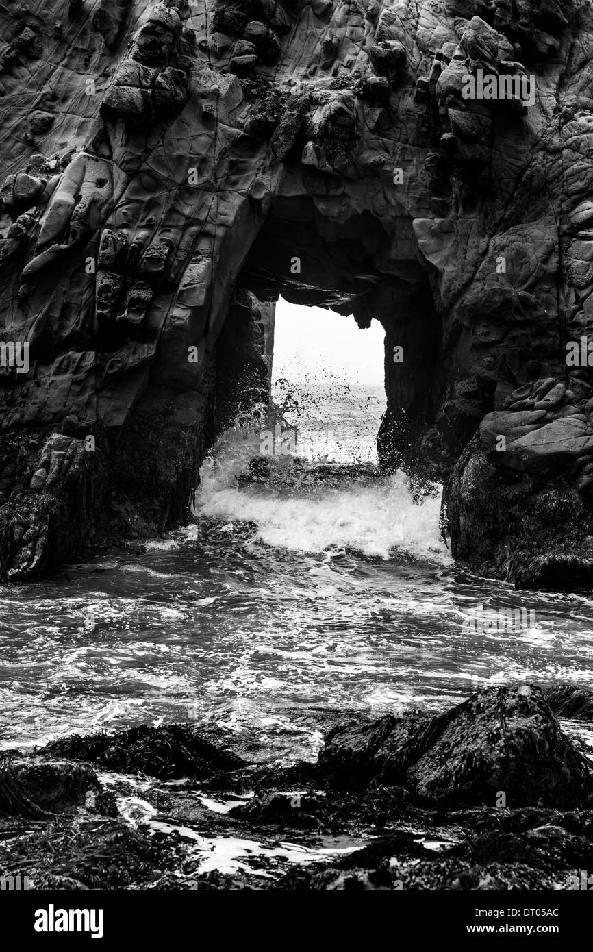 California Pfeiffer Beach in Big Sur State Park dramatic black and ...
