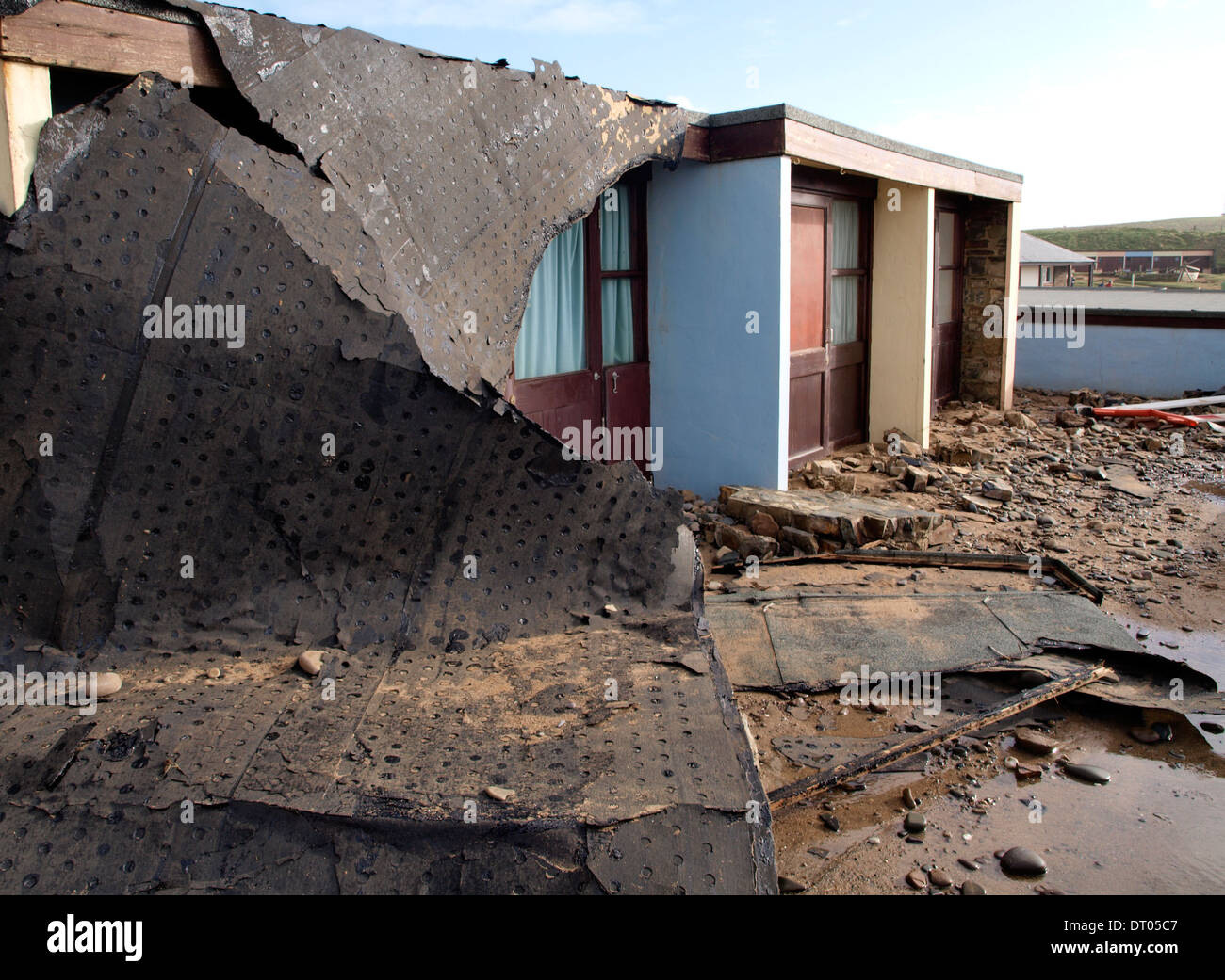 Beach huts destroyed by storms, Crooklets Beach, Bude, Cornwall, UK ...